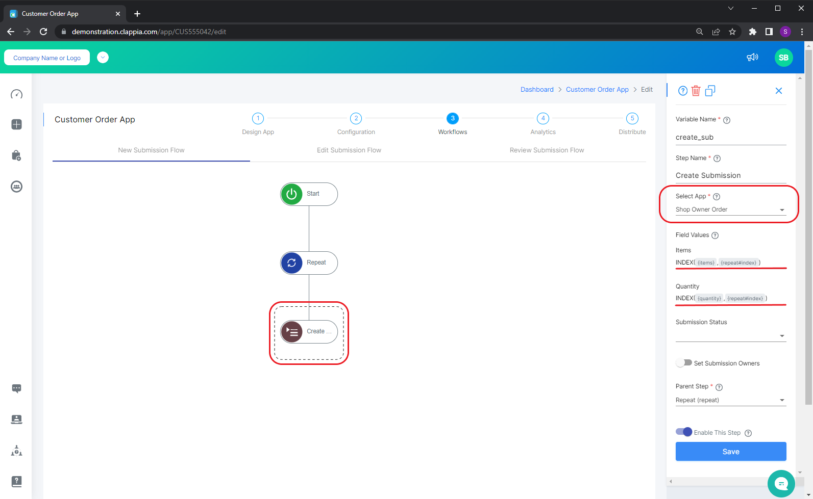 Workflows: Repeat node | Clappia
